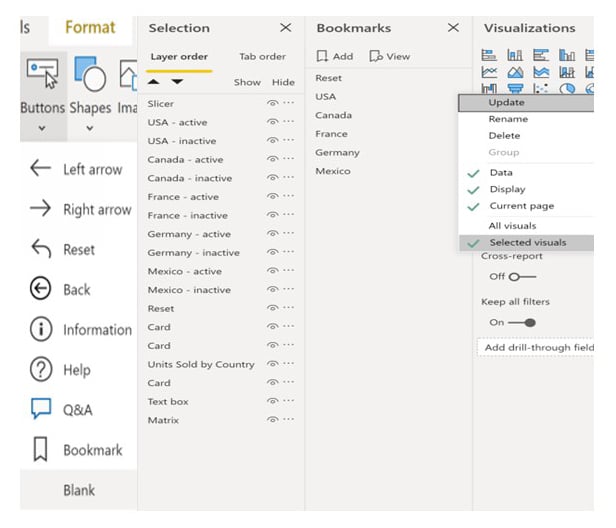 Advanced Bookmarks and Buttons in Power BI for improved navigation